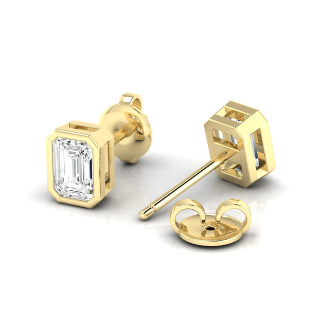 14k Yellow Gold Bezel Set .50ctw Emerald Cut Lab-Grown Diamond Stud Ea ...