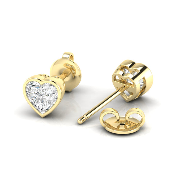 14k Yellow Gold Bezel Set .50ctw Heart Lab-Grown Diamond Stud Earrings ...